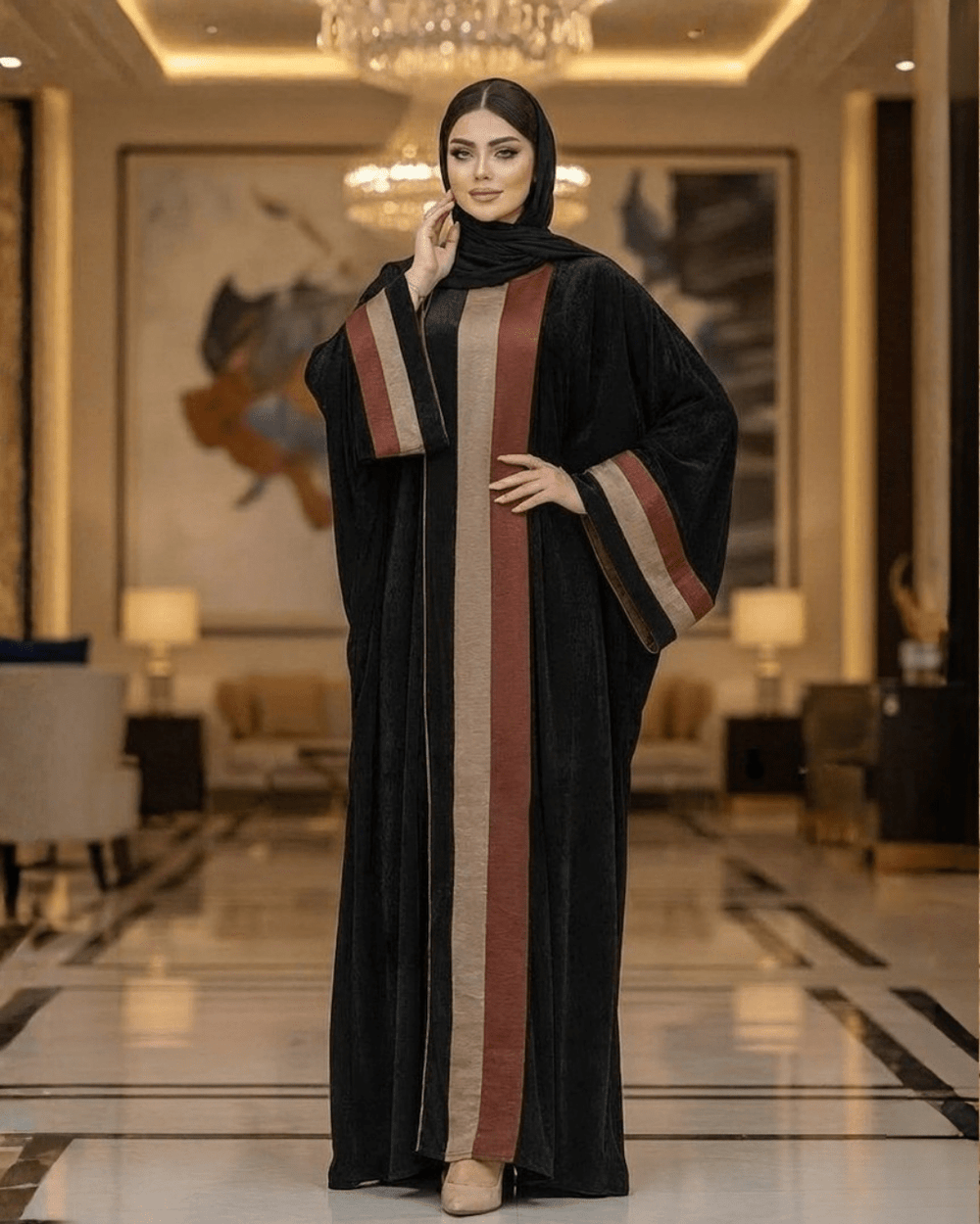 إسدال قطوف قطيفة إيطالي بحزام داخلي 7053 – Huduum