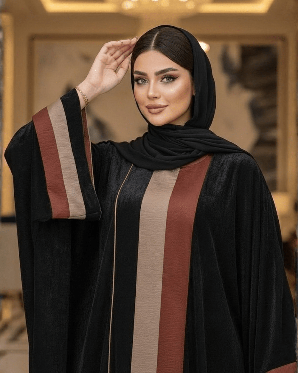 إسدال قطوف قطيفة إيطالي بحزام داخلي 7053 – Huduum